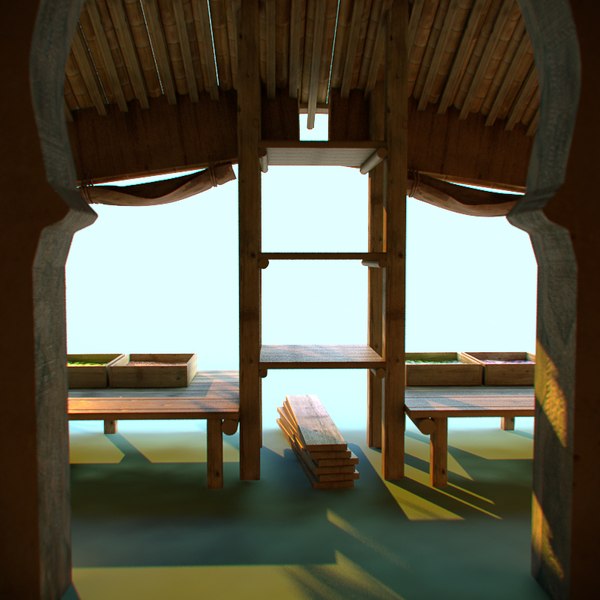3d indian bamboo vegetable kiosk model