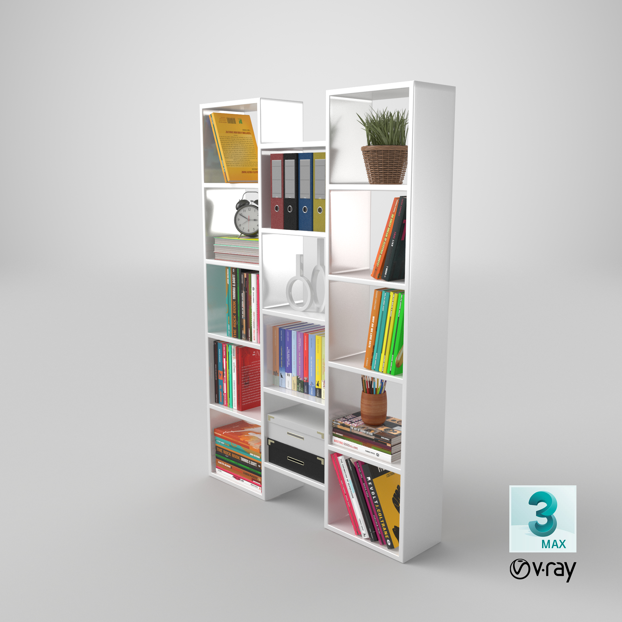 3D real modern books case model - TurboSquid 1589217