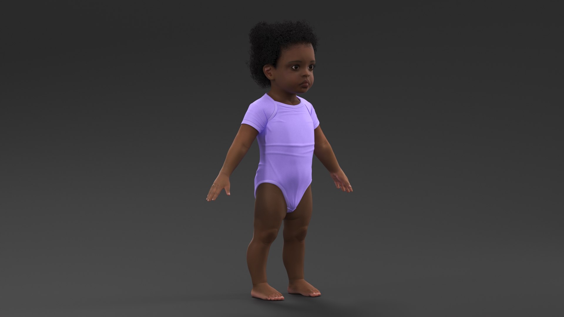 Black Baby Girl Light Skin Wearing Bodysuit A-Pose 3D Model ...