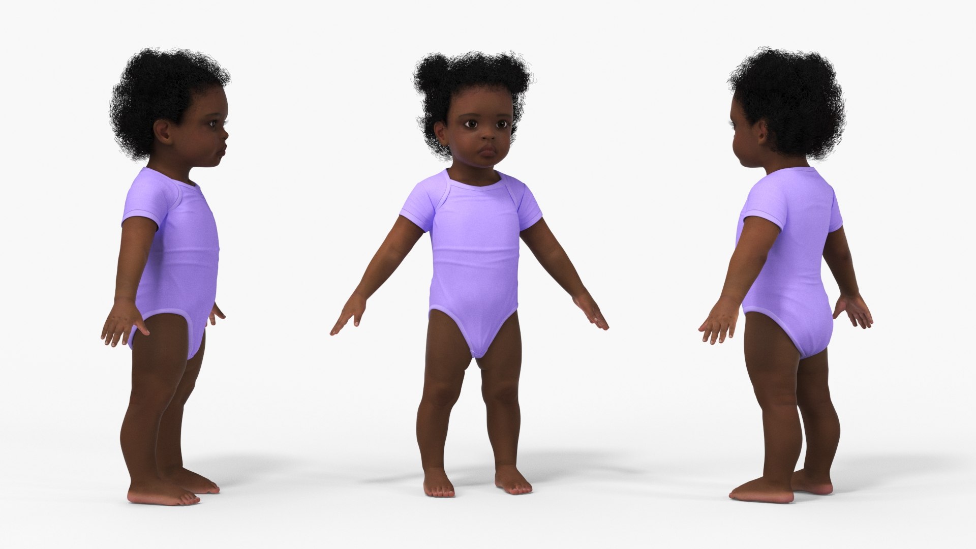 Black Baby Girl Light Skin Wearing Bodysuit A-Pose 3D Model ...
