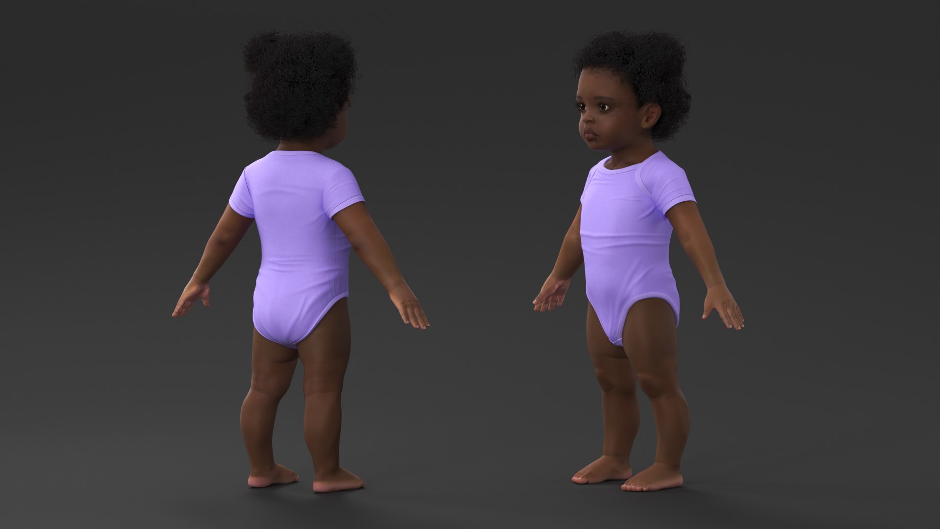 Black Baby Girl Light Skin Wearing Bodysuit A-Pose 3D Model - TurboSquid 2342642