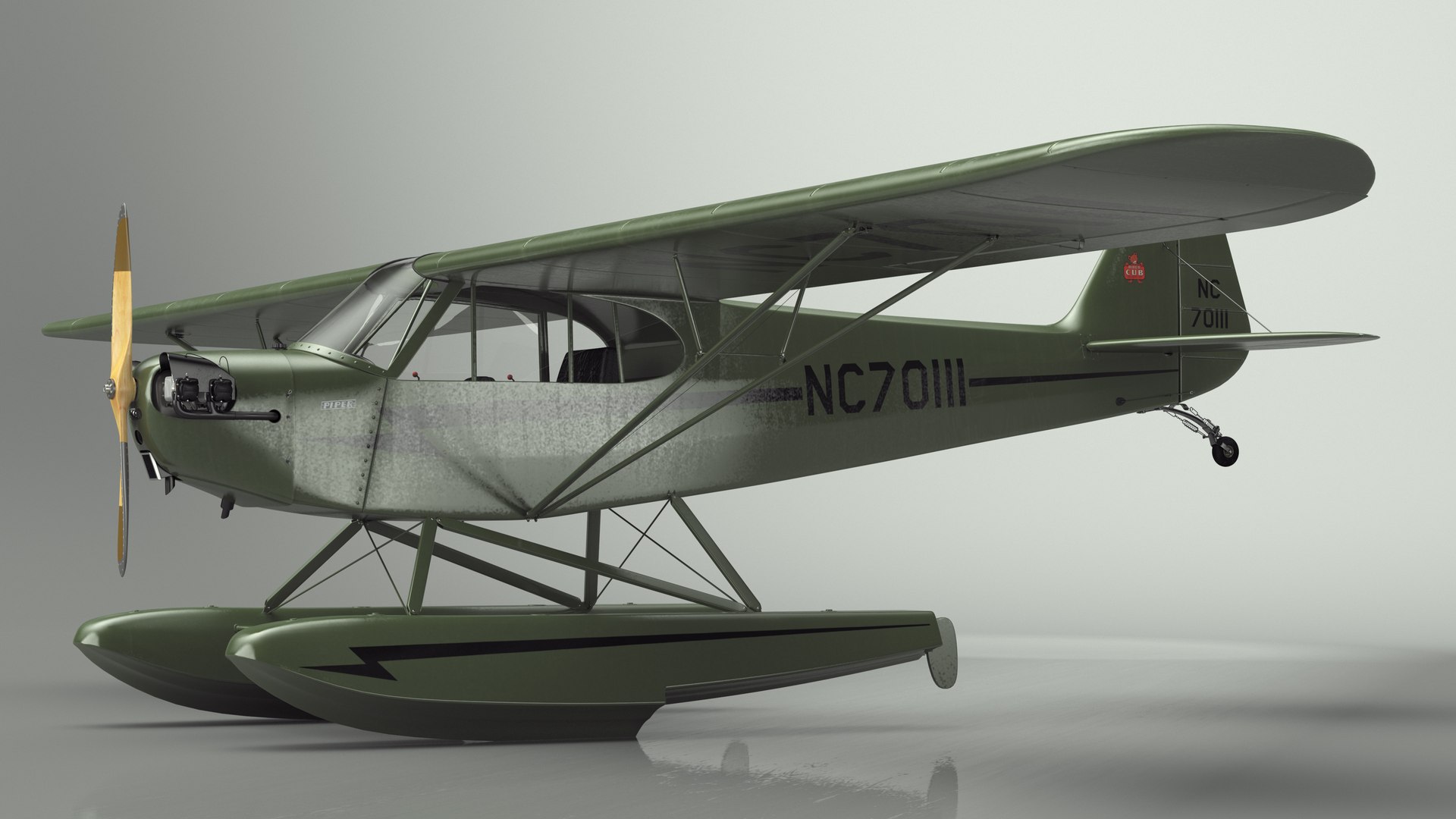 Seaplane Aircraft Piper J-3 With Floats 3D Model - TurboSquid 2217884