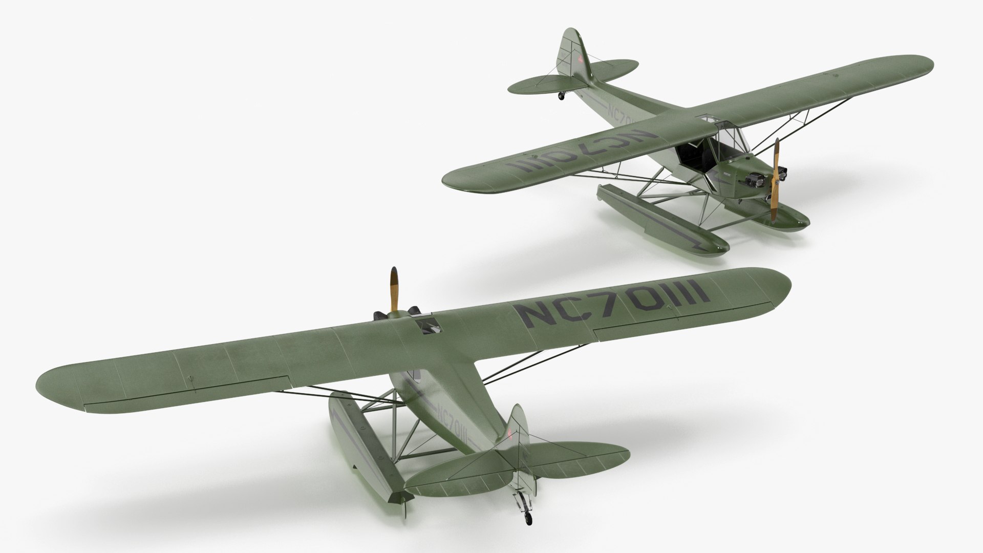 Seaplane Aircraft Piper J-3 With Floats 3D Model - TurboSquid 2217884