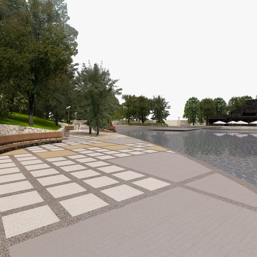 3ds Max Garden Fountain Plants