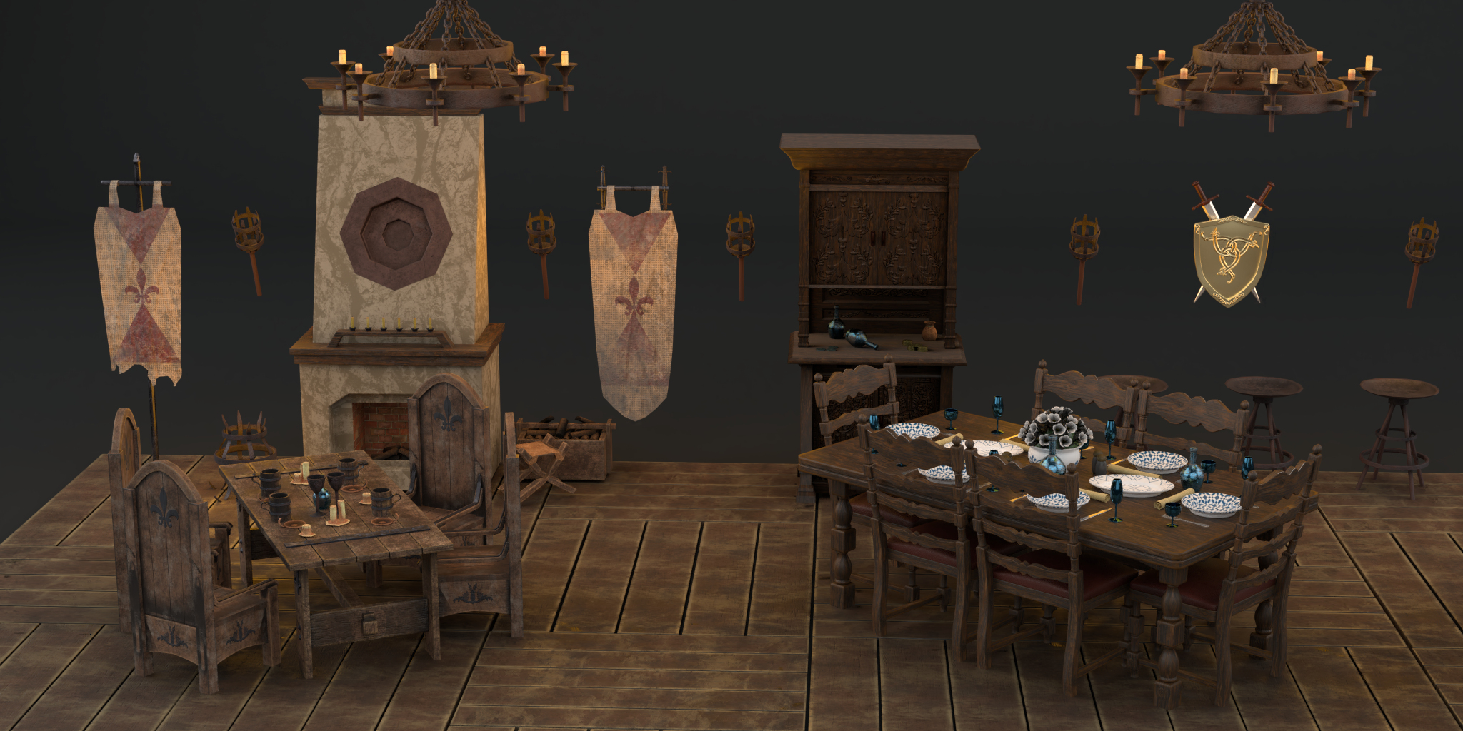 Medieval dining room 3D model - TurboSquid 1686110