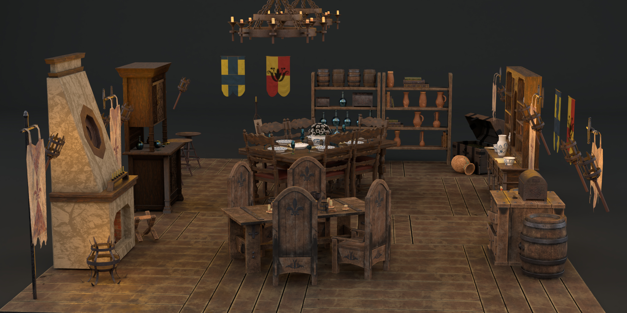 Medieval dining room 3D model - TurboSquid 1686110