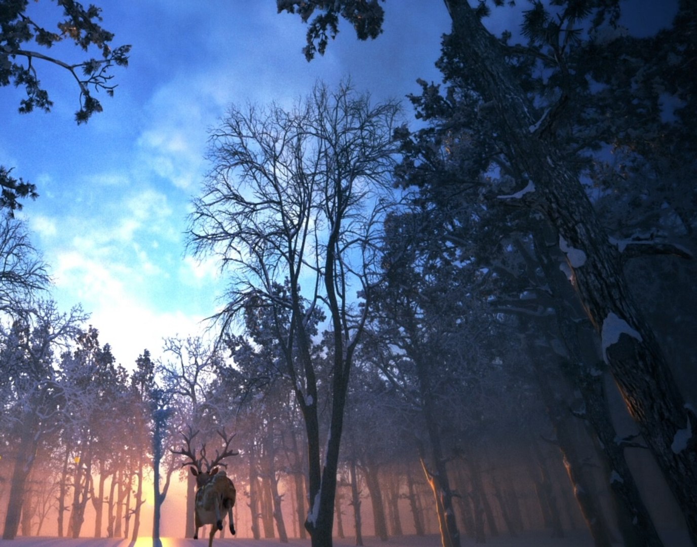 Architecture animation pond forest forest deer elk underwater landscape ...