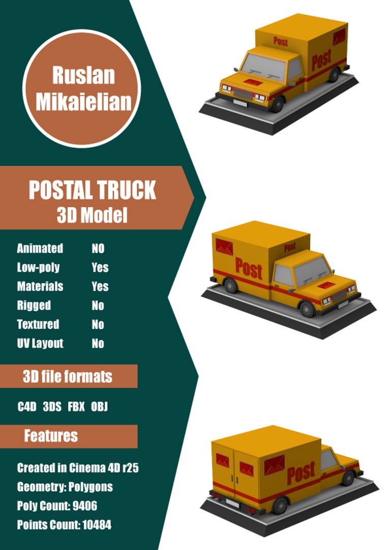 Postal Truck Low Poly 3D Model - TurboSquid 1937931