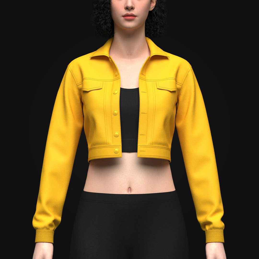 Womens Cropped Denim Jacket With Crop Top 3d Model 3D Model ...