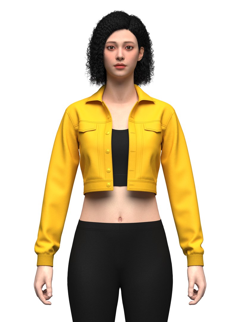 Womens Cropped Denim Jacket with Crop Top 3d Model 3D model ...