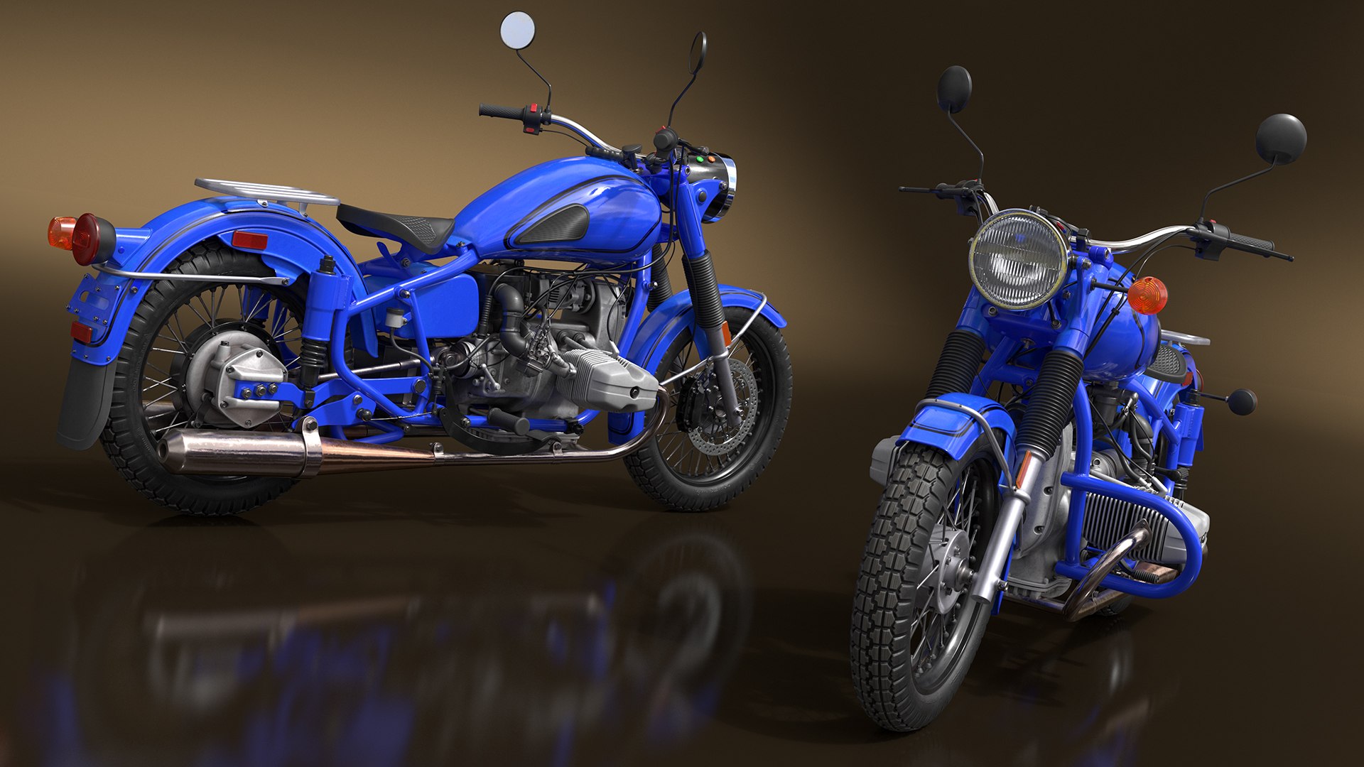 3D Retro Classic Blue Motorcycle Model - TurboSquid 2399364