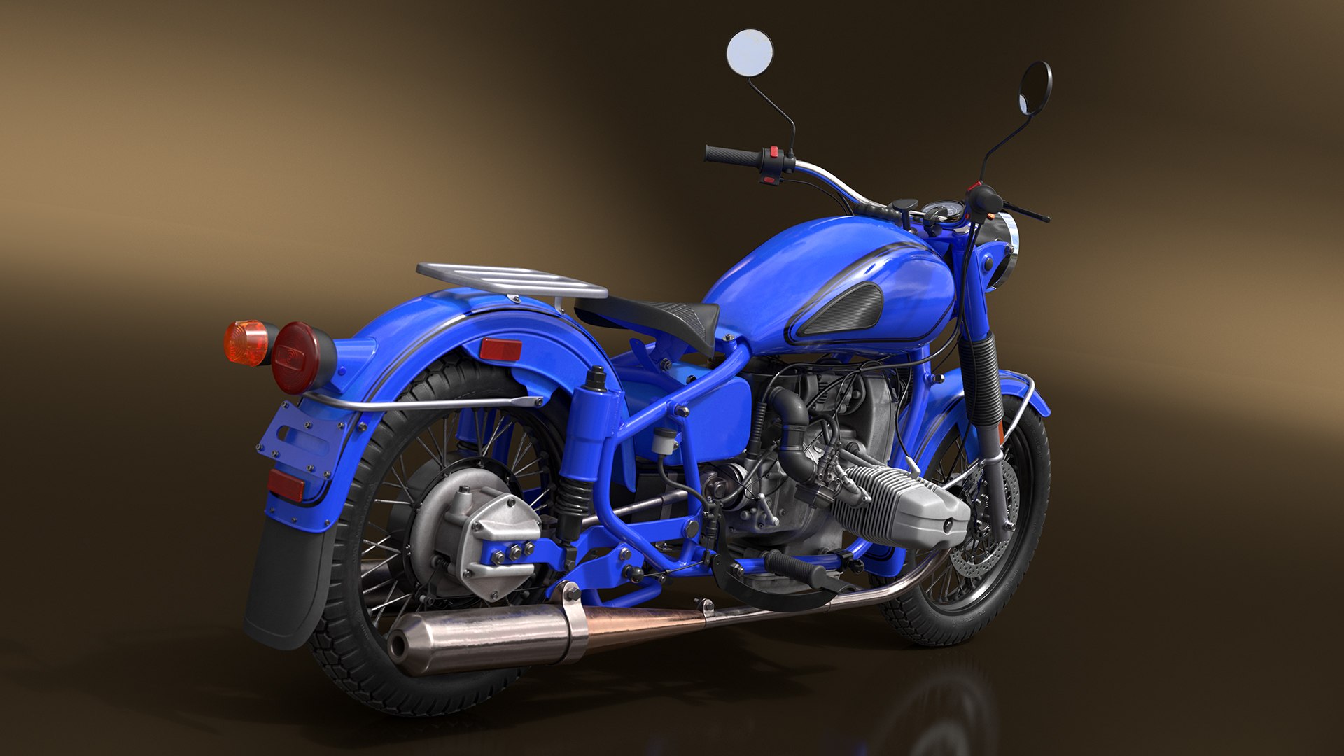 3D Retro Classic Blue Motorcycle Model - TurboSquid 2399364