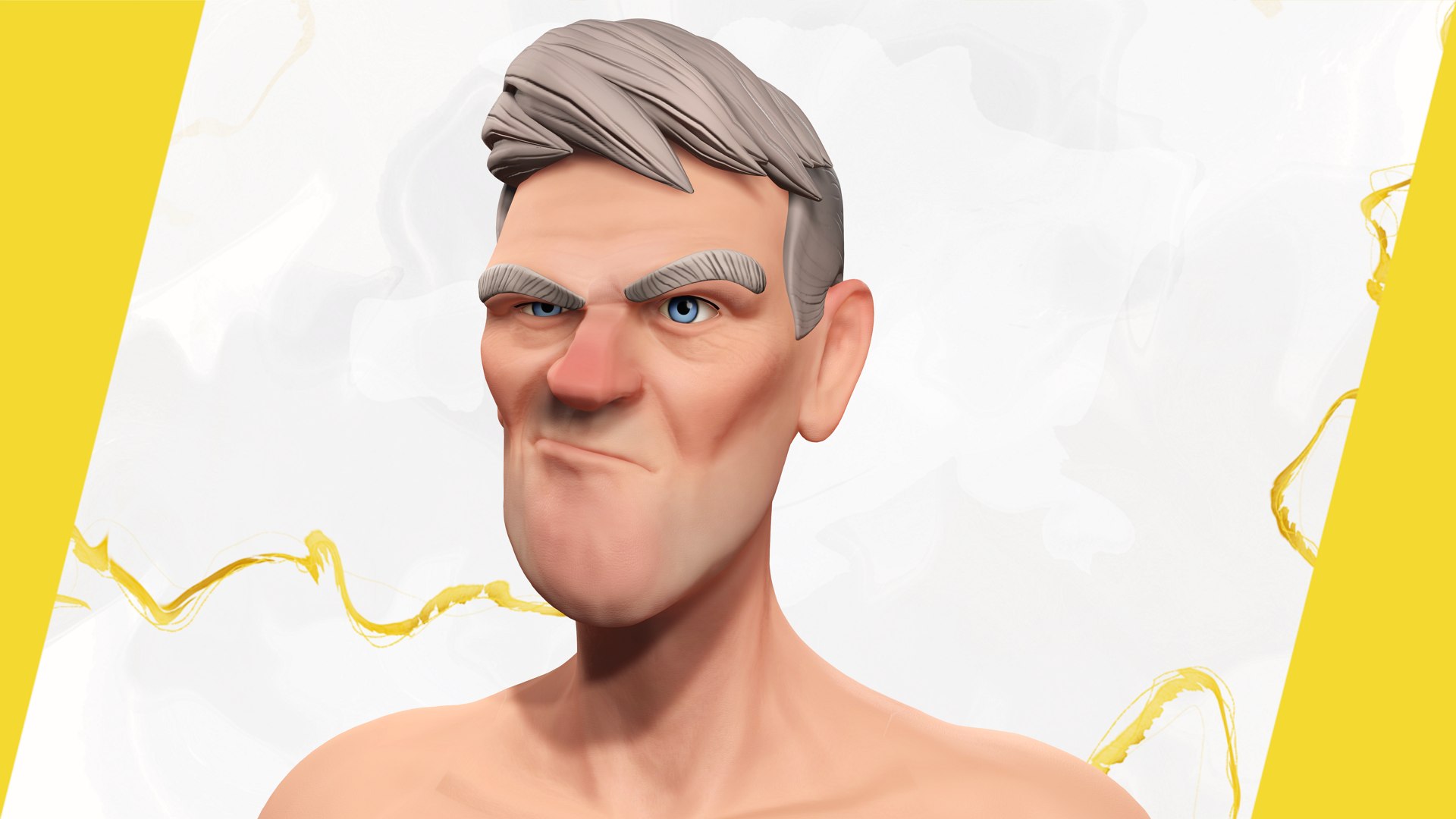 3D Grumpy Elderly Man Character In Winter Sweater Artistic Realism Low ...