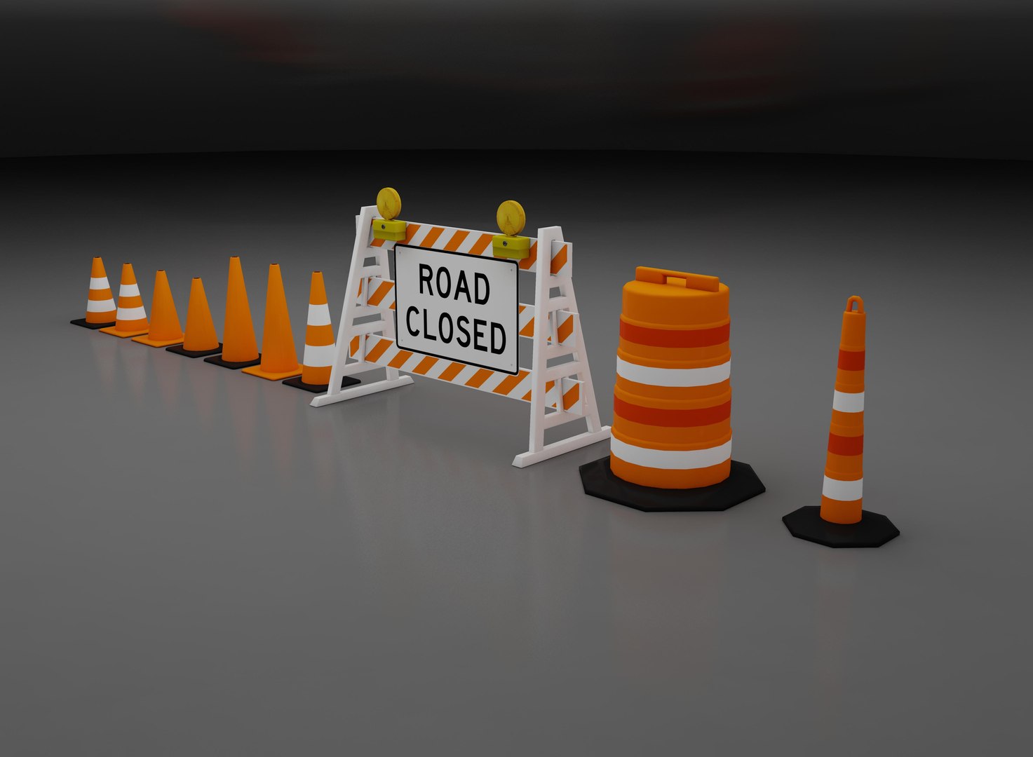 3d model road construction cones
