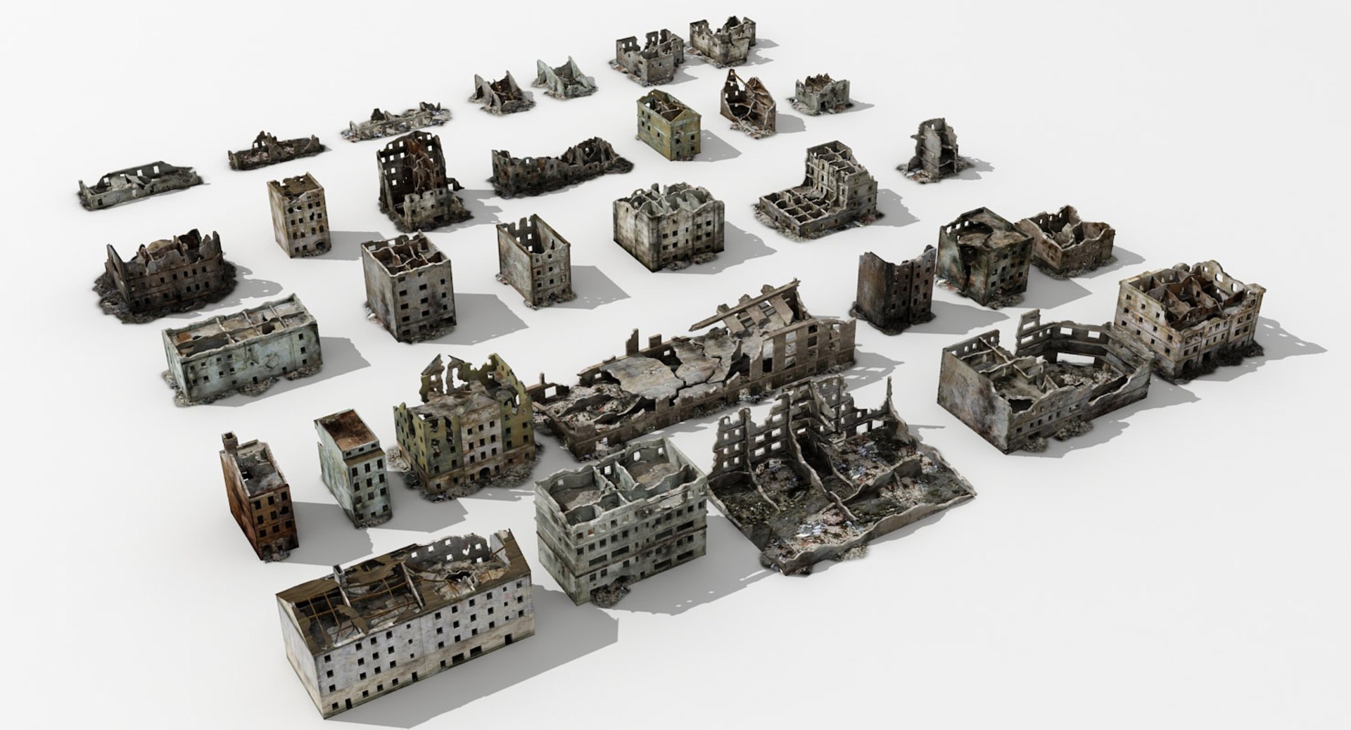 3d ruined building damaged collections model