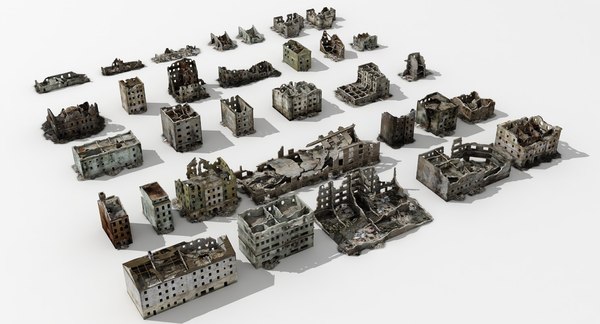 3d ruined building damaged collections model