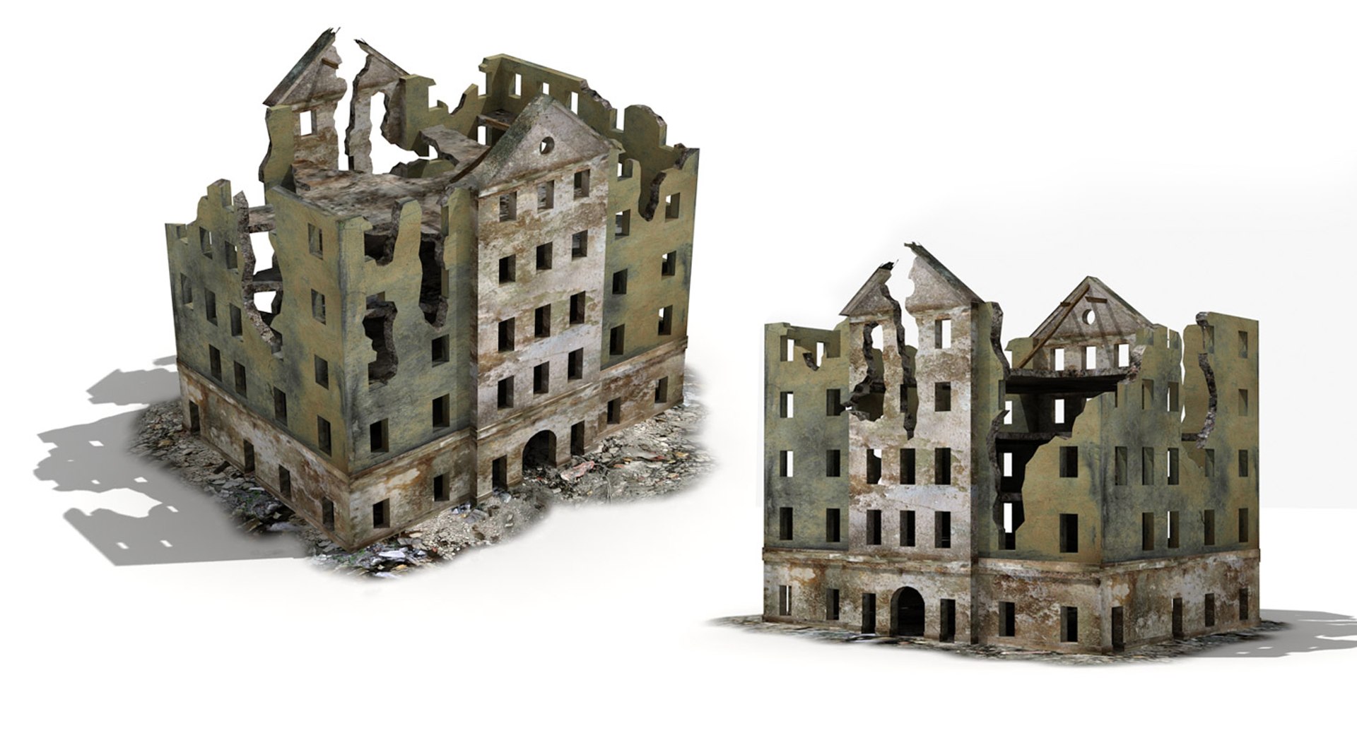 3d ruined building damaged collections model