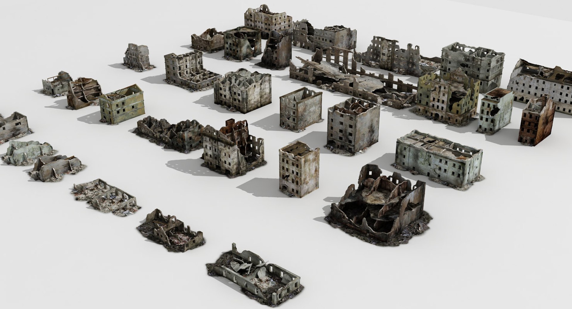 3d ruined building damaged collections model