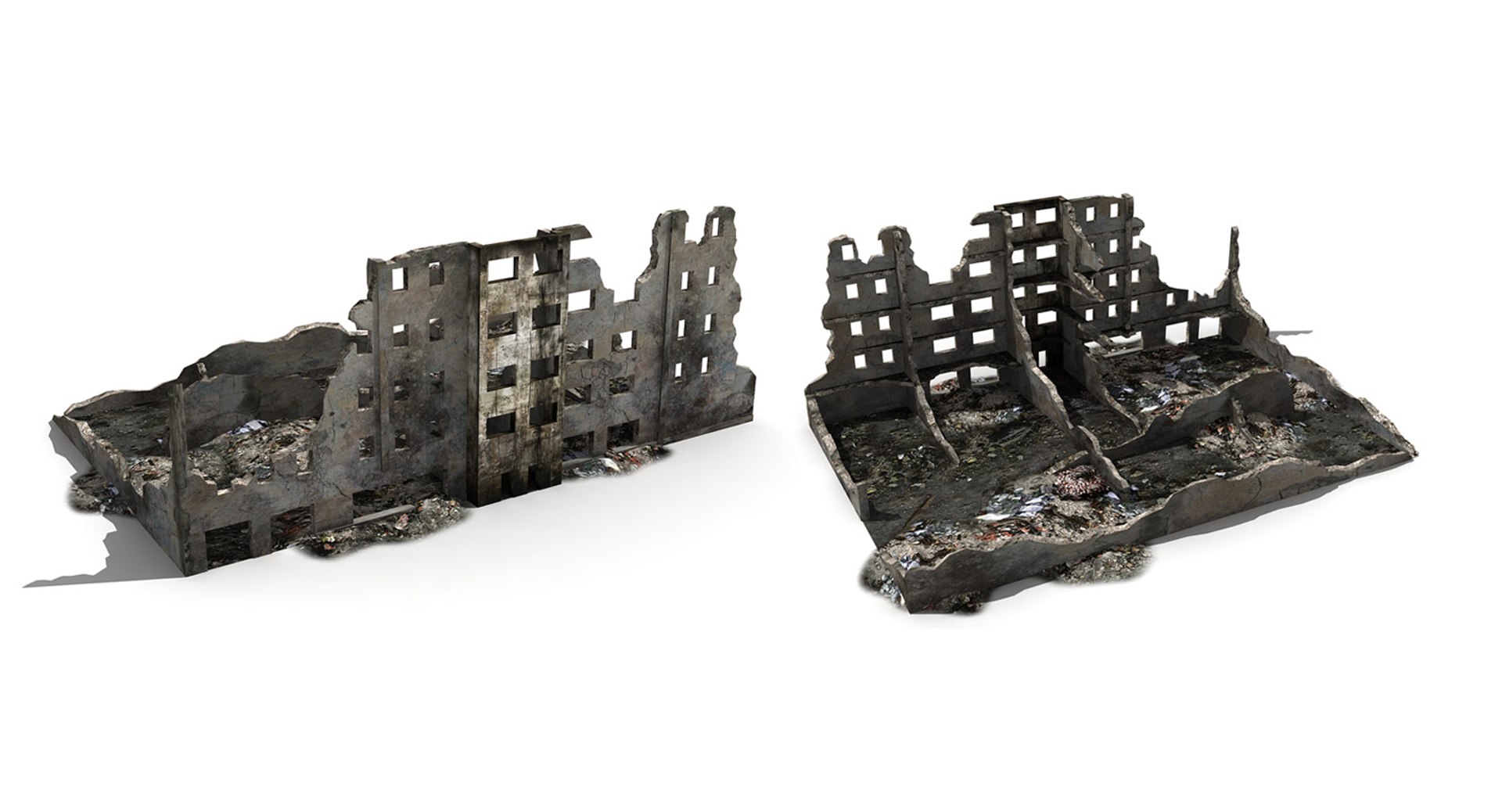 3d ruined building damaged collections model