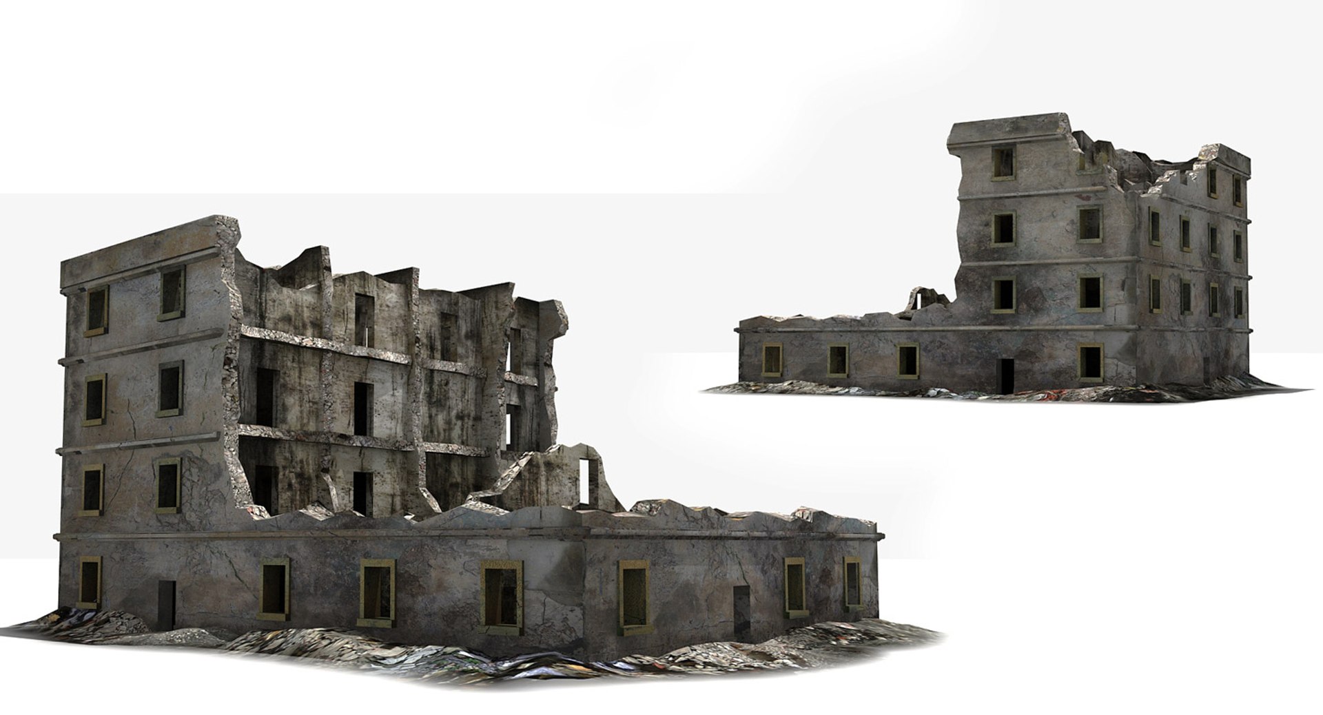 3d ruined building damaged collections model