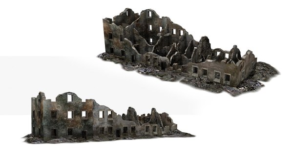 3d ruined building damaged collections model