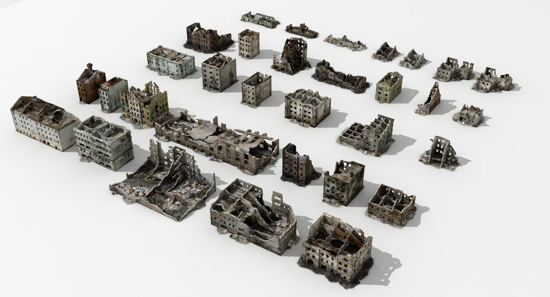 3d ruined building damaged collections model