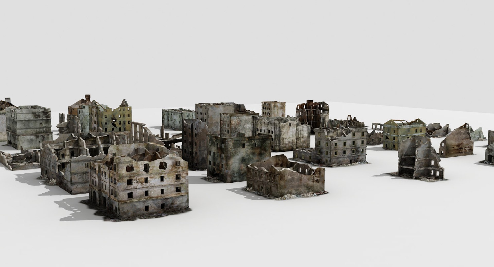 3d ruined building damaged collections model