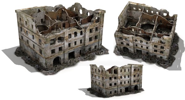 3d ruined building damaged collections model