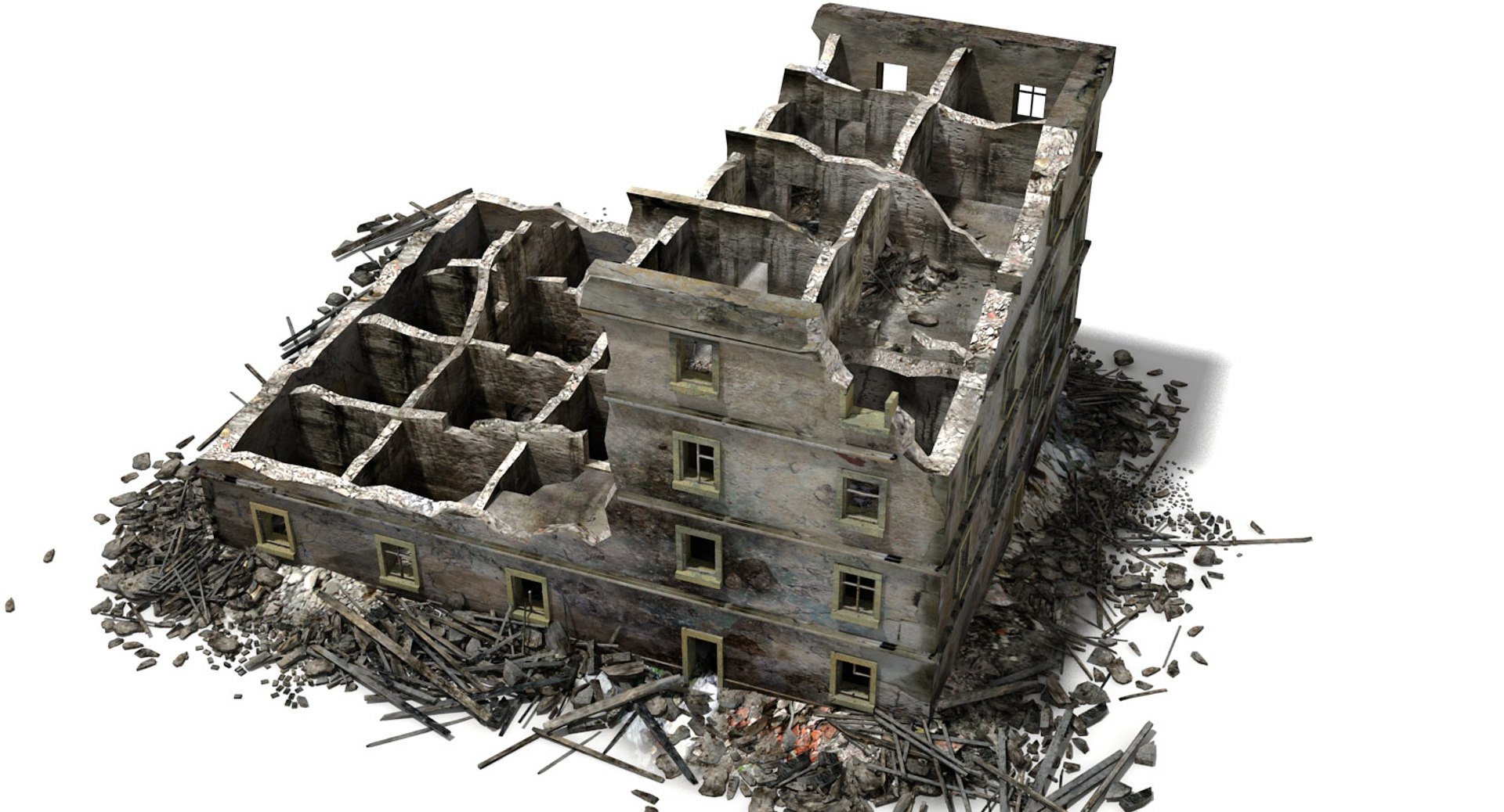 Destroyed Ruined Building War 2 3d Max