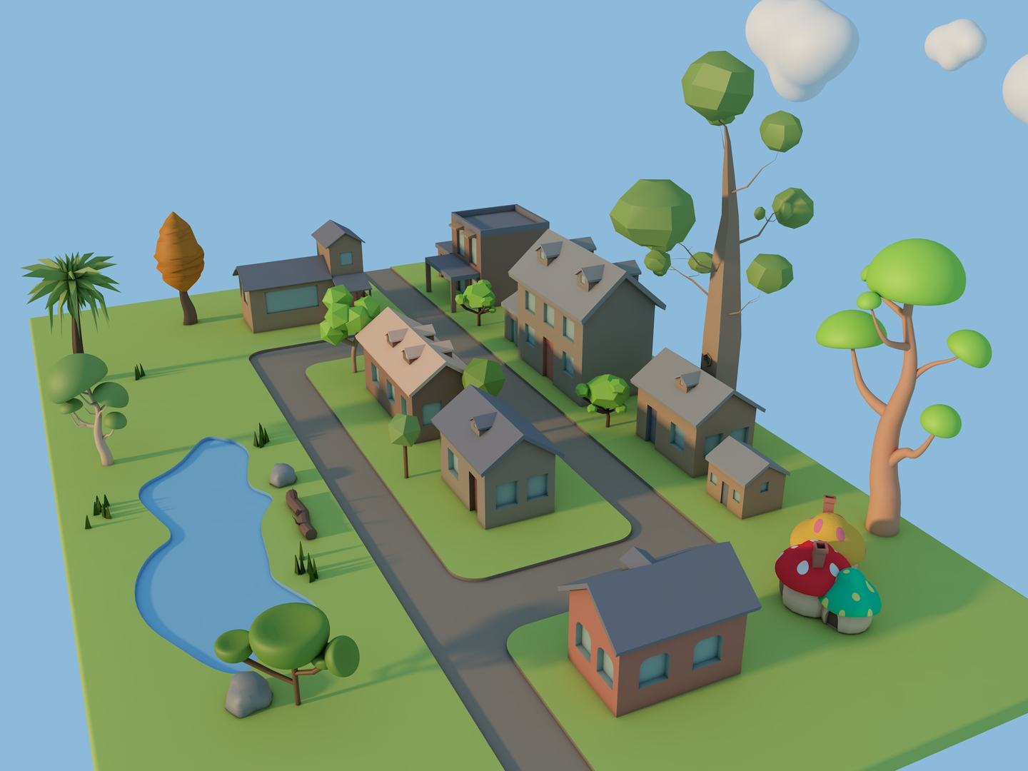 Modeled toon town cartoon trees 3D model - TurboSquid 1354774