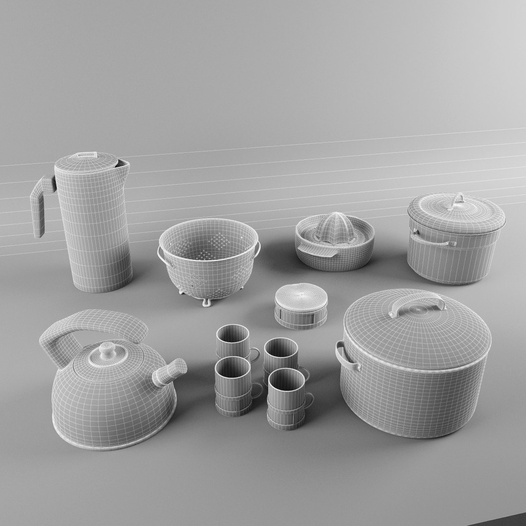 3d Utensils Pans Teapots Set