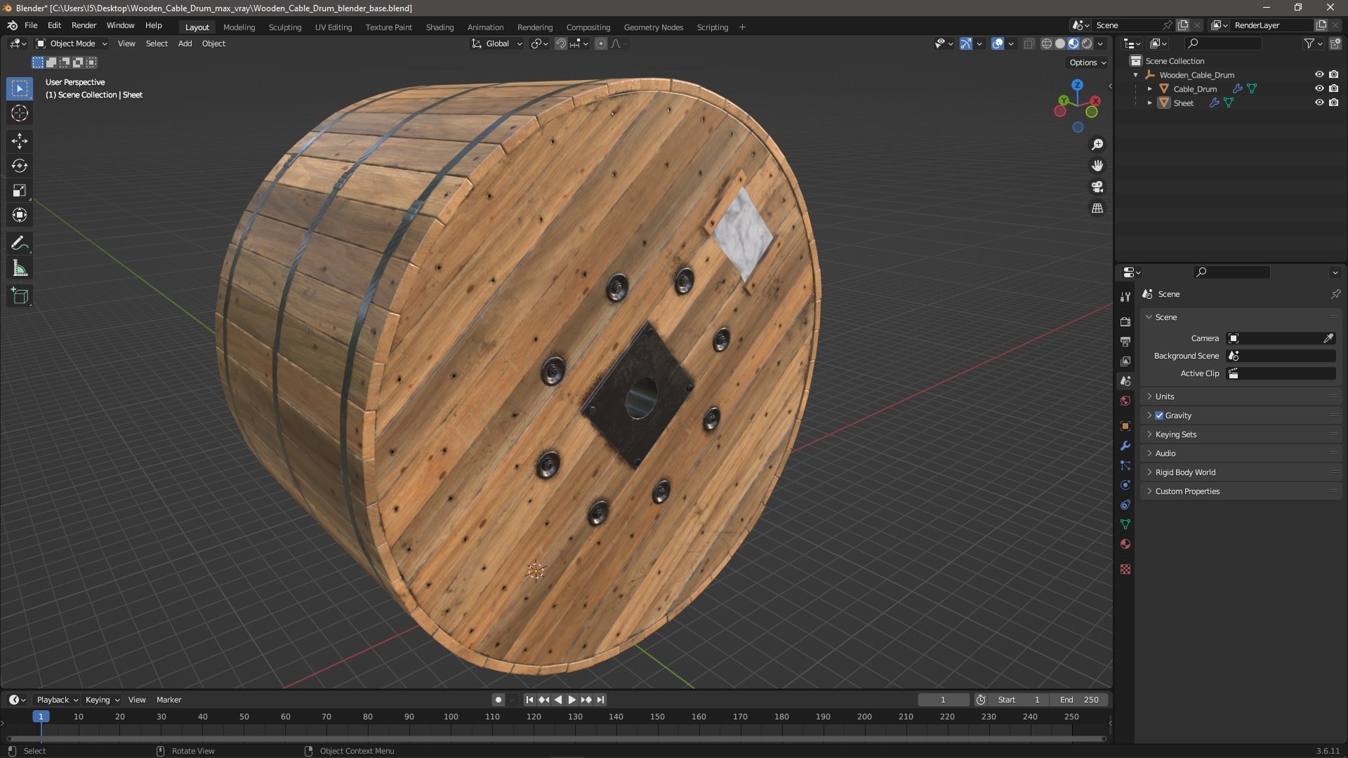 3D Wooden Cable Drum Model - TurboSquid 2268687