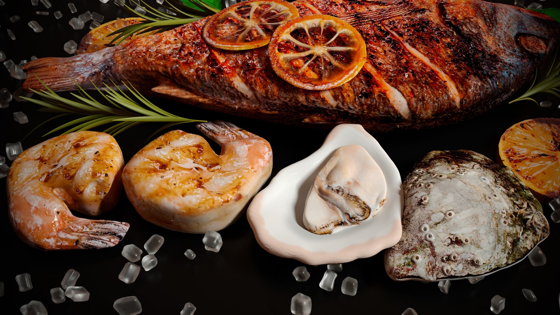 Grilled Fish And Seafood BBQ 3D Model - TurboSquid 2223713