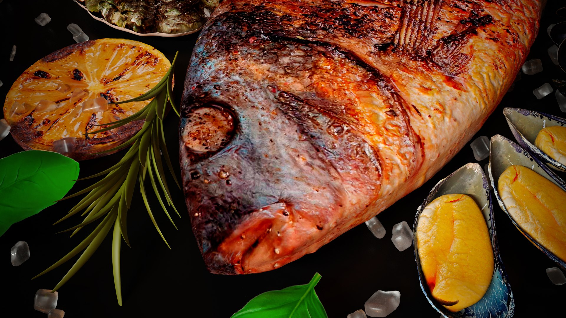 Grilled Fish And Seafood BBQ 3D Model - TurboSquid 2223713