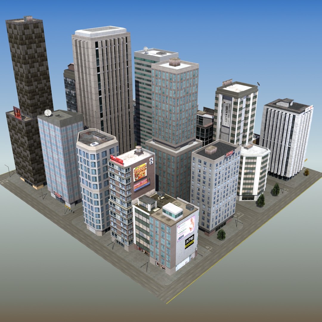 Downtown Skyscraper City Block 3d Max