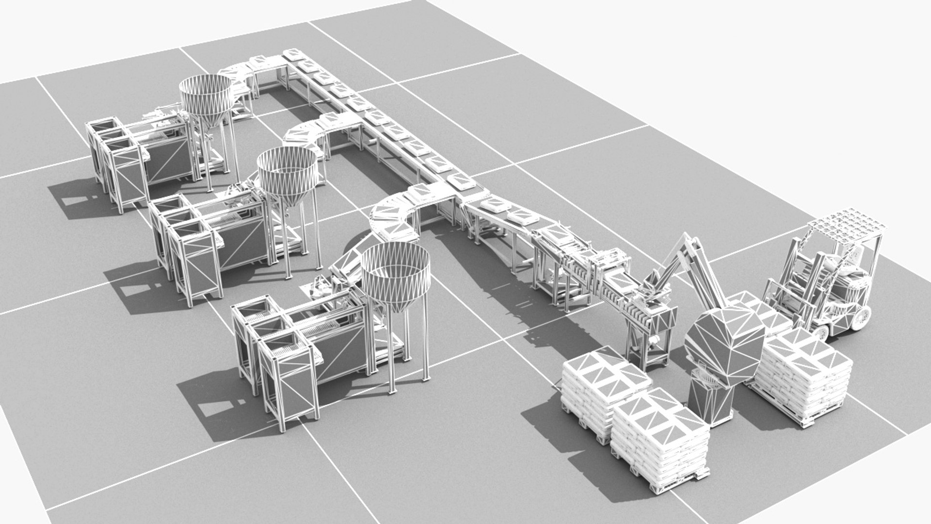 3D Industrial Equipment 34 - Filling And Palletizing Production Line ...