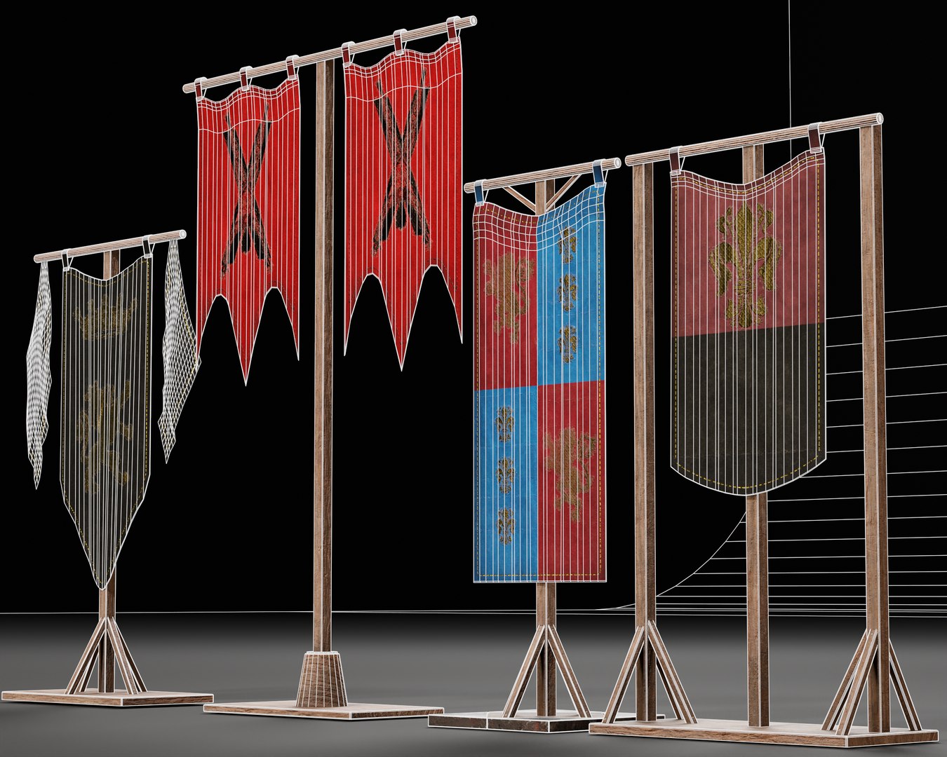 3D Medieval Wooden Banners Model - TurboSquid 2355705