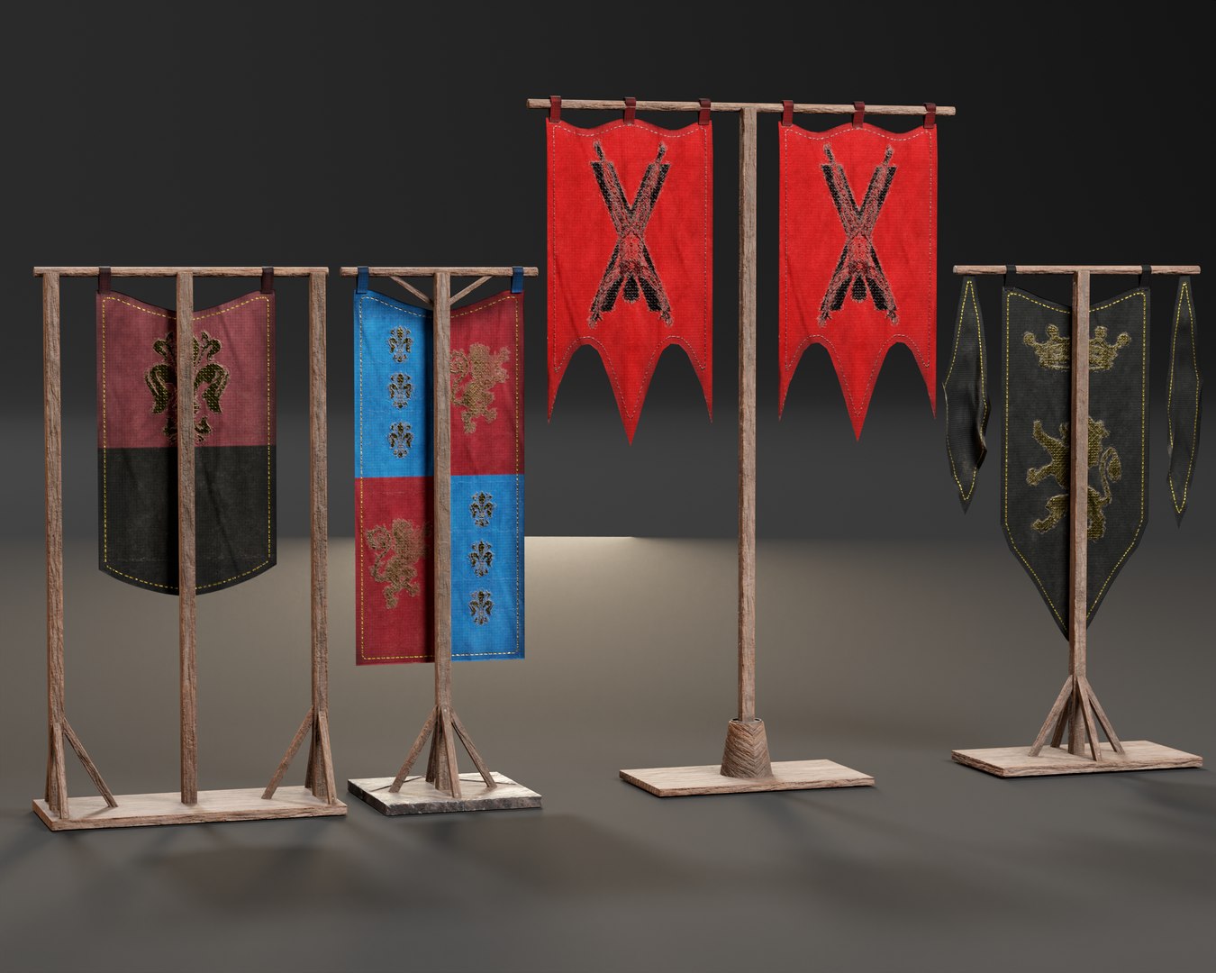 3D Medieval Wooden Banners Model - TurboSquid 2355705