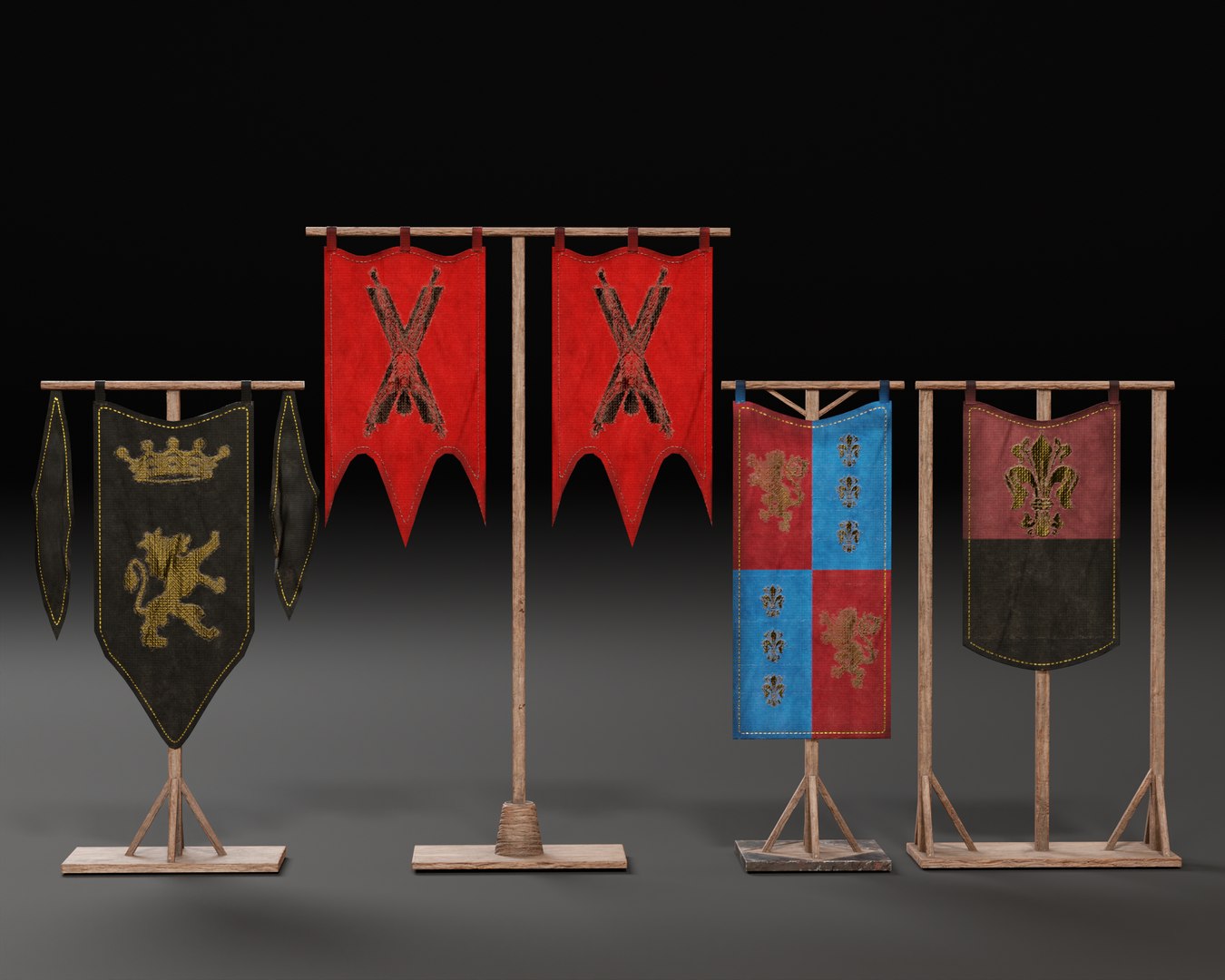 3D Medieval Wooden Banners Model - TurboSquid 2355705