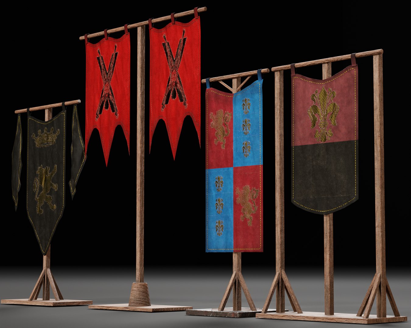 3D Medieval Wooden Banners Model - TurboSquid 2355705