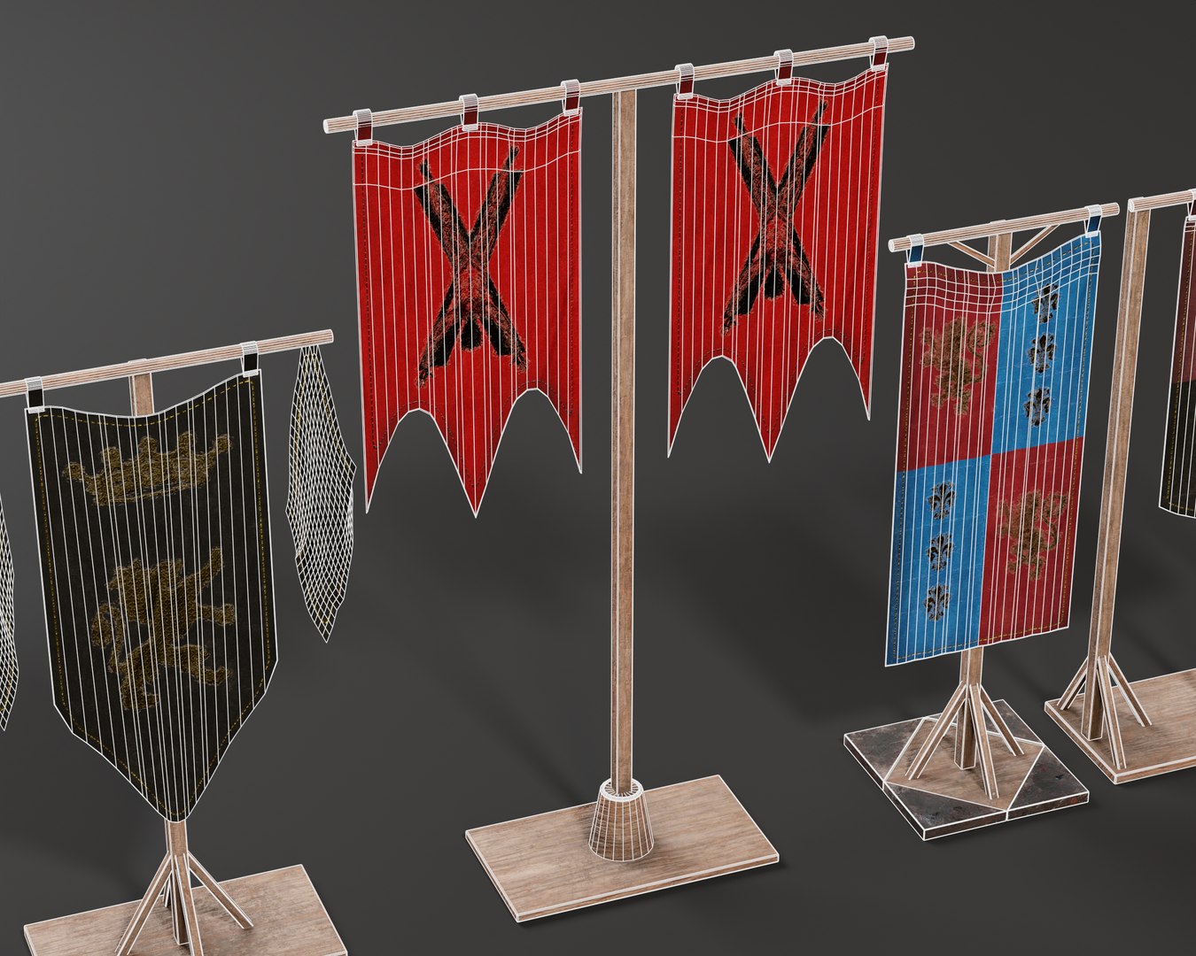 3D Medieval Wooden Banners Model - TurboSquid 2355705