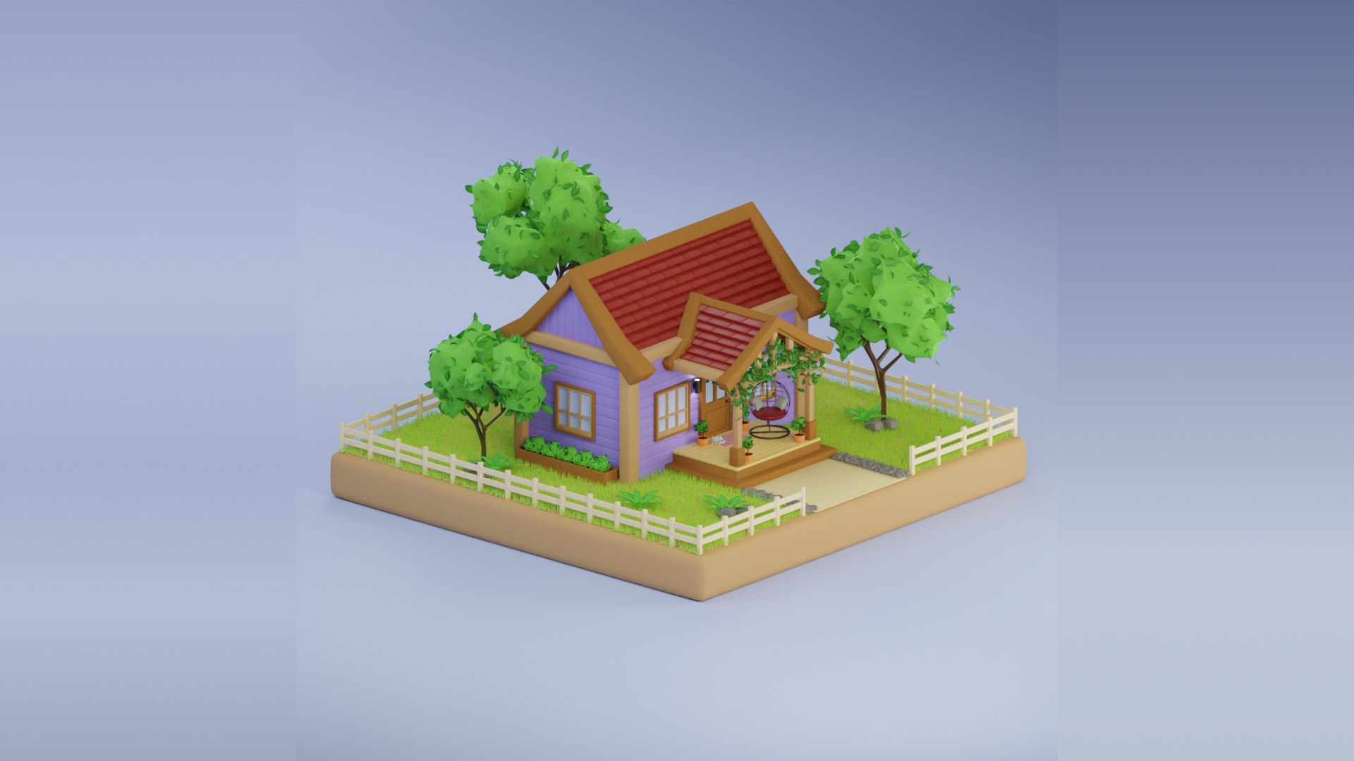 Low Poly House With Garden And Porch 3D Model - TurboSquid 2232407