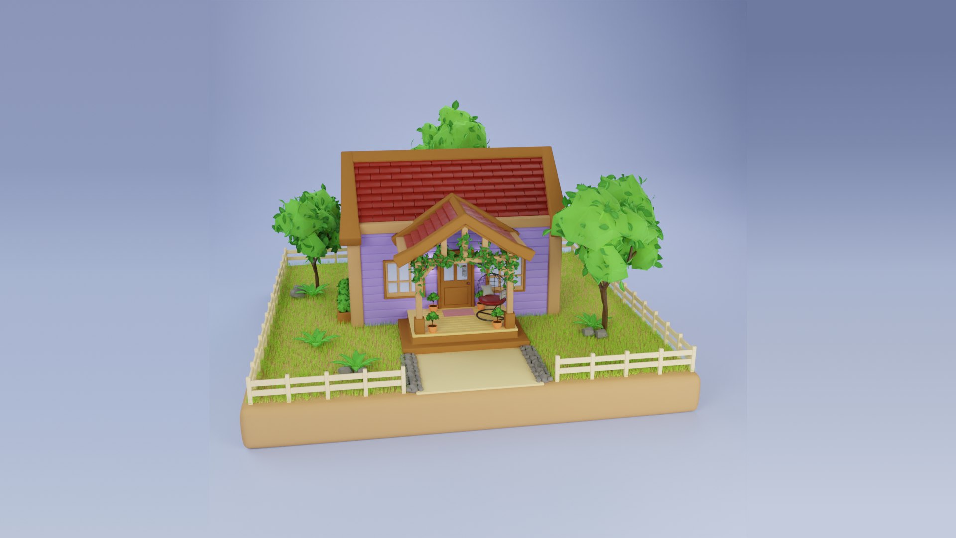 Low Poly House With Garden And Porch 3D Model - TurboSquid 2232407