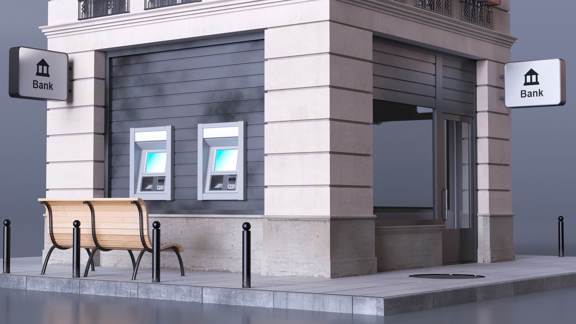 3D Bank Branch Office Building Fur - TurboSquid 2151831