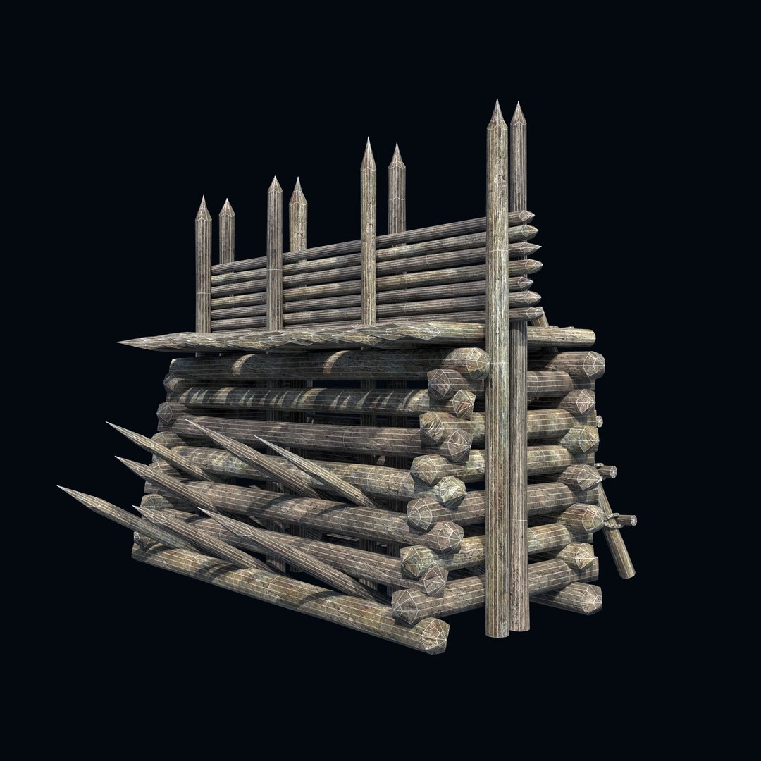 3D Model FORT PALISADE BARRIER BARRICADE FENCE WALL VILLAGE COLLECTION ...
