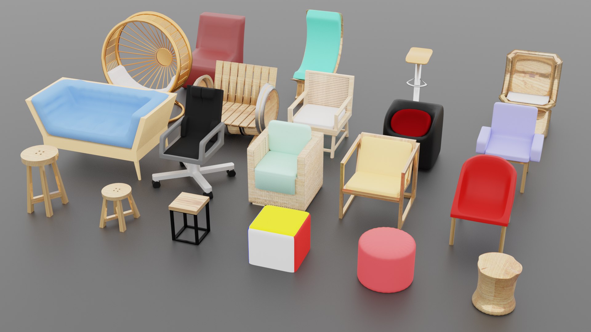 3D LOW POLY Chair Pack Model - TurboSquid 1820753