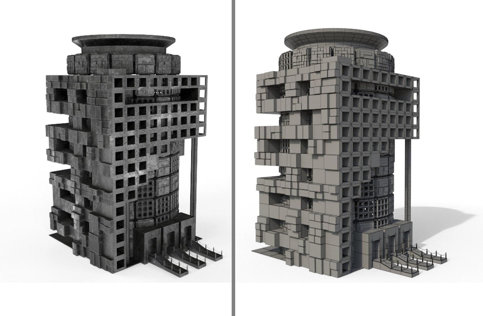 3d sci fi box building model