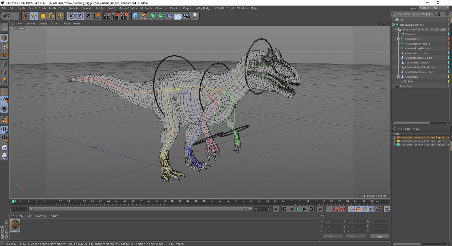 Allosaurus Yellow Coloring Rigged for Cinema 4D 3D - TurboSquid 2168194