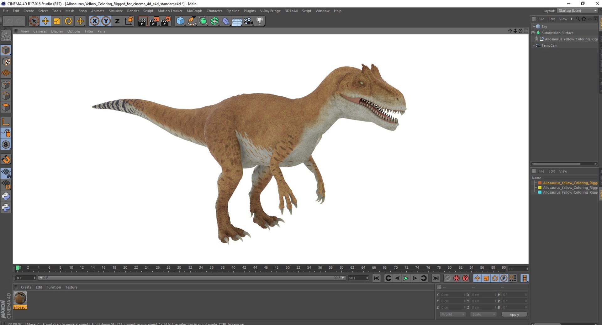 Allosaurus Yellow Coloring Rigged for Cinema 4D 3D - TurboSquid 2168194