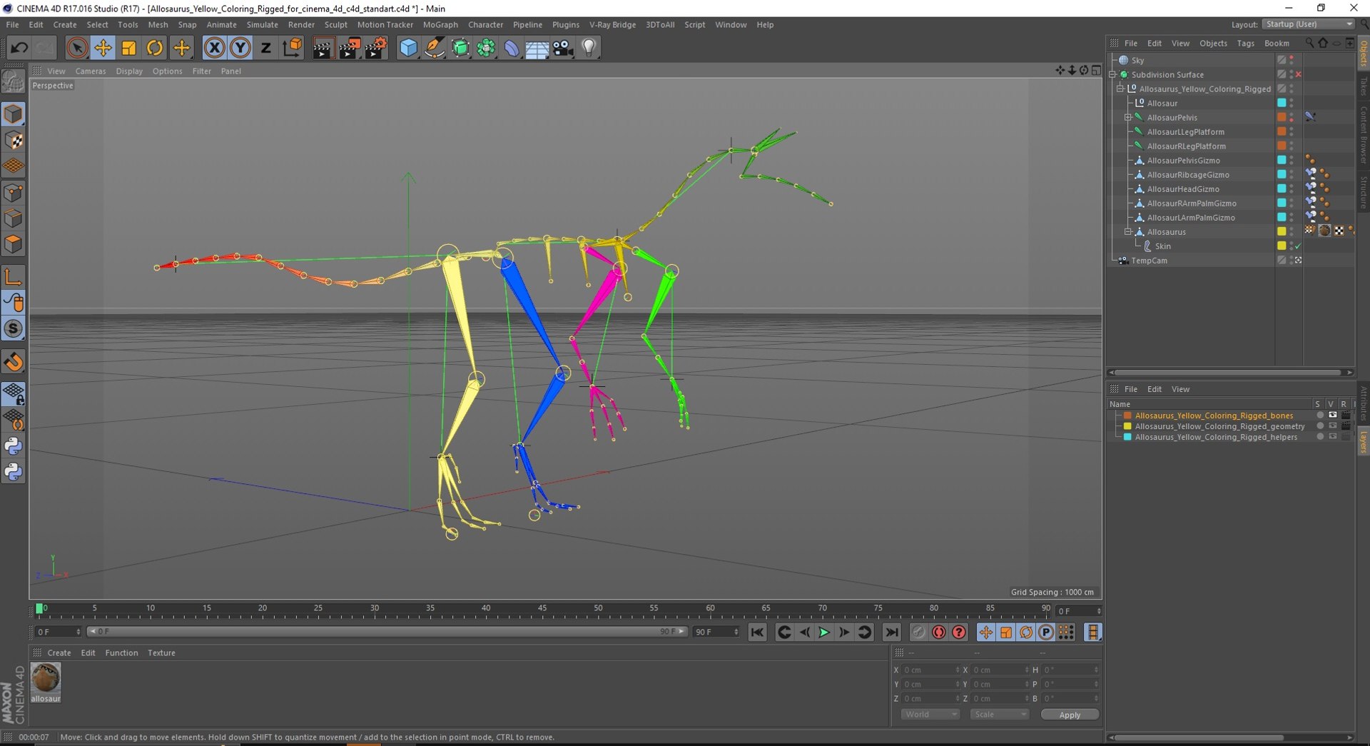 Allosaurus Yellow Coloring Rigged for Cinema 4D 3D - TurboSquid 2168194